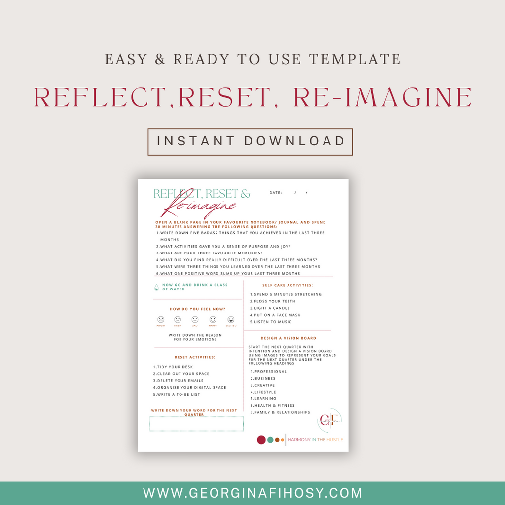Reset, Reflect, Re-imagine worksheet | Harmony in the hustle ...